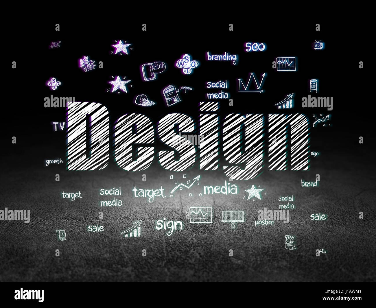Advertising concept: Design in grunge dark room Stock Photo - Alamy