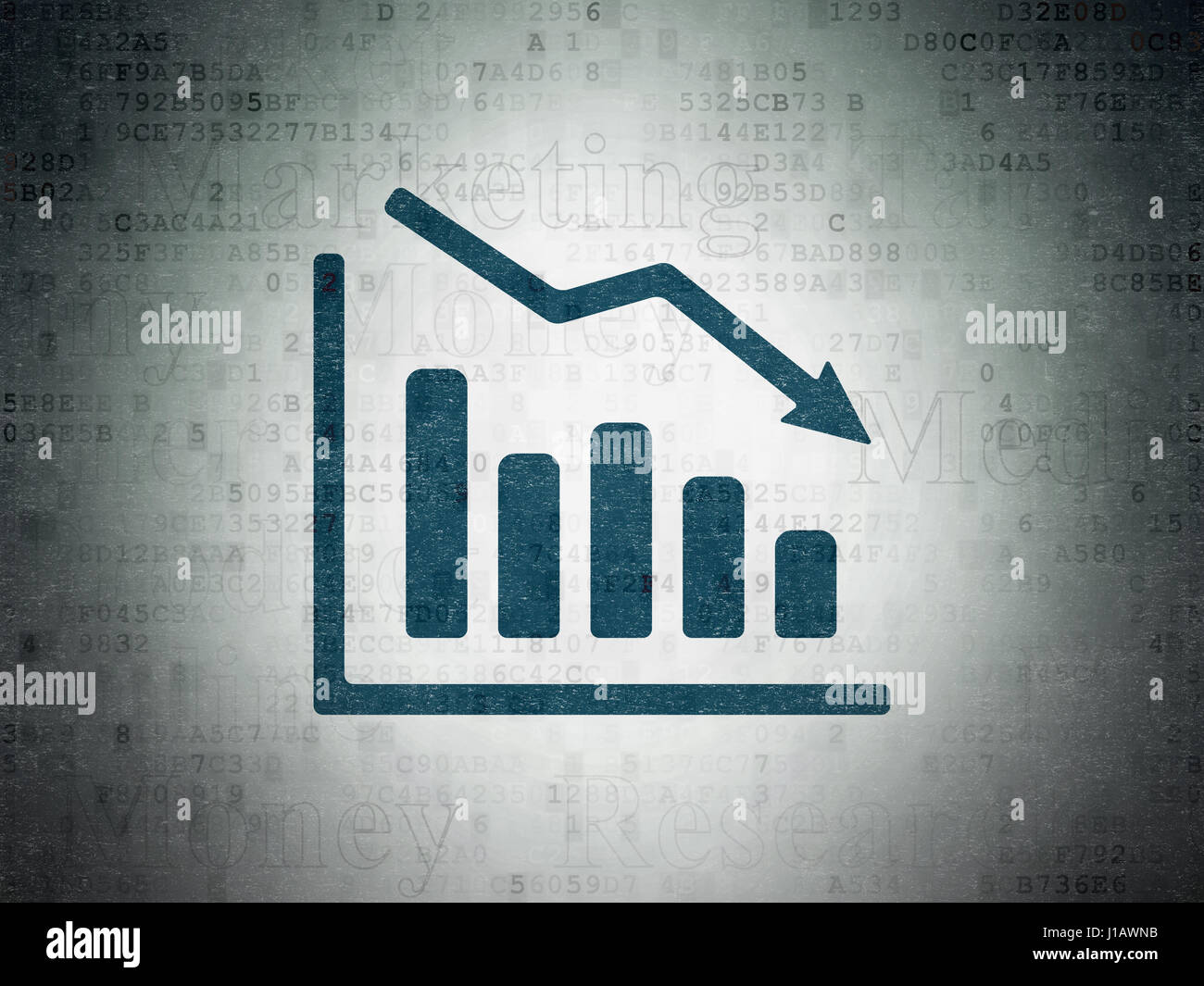 Advertising concept: Decline Graph on Digital Data Paper background ...