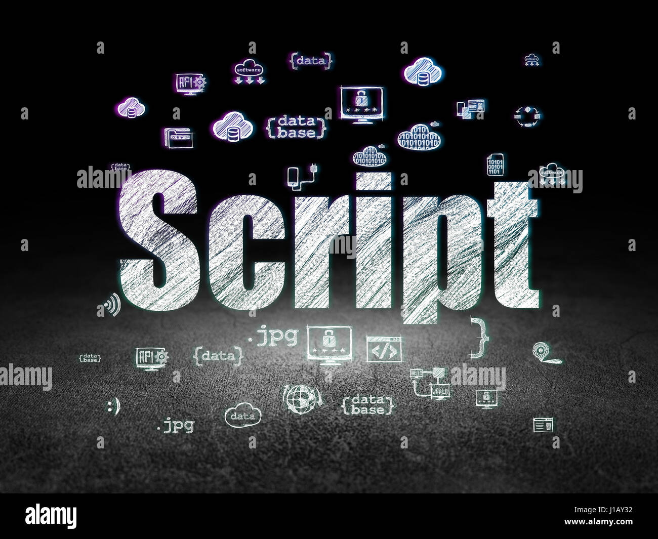 Programming concept: Script in grunge dark room Stock Photo - Alamy