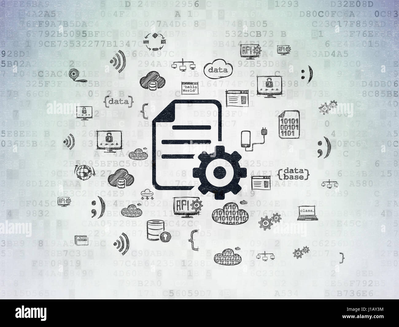 Database concept: Gear on Digital Data Paper background Stock Photo - Alamy