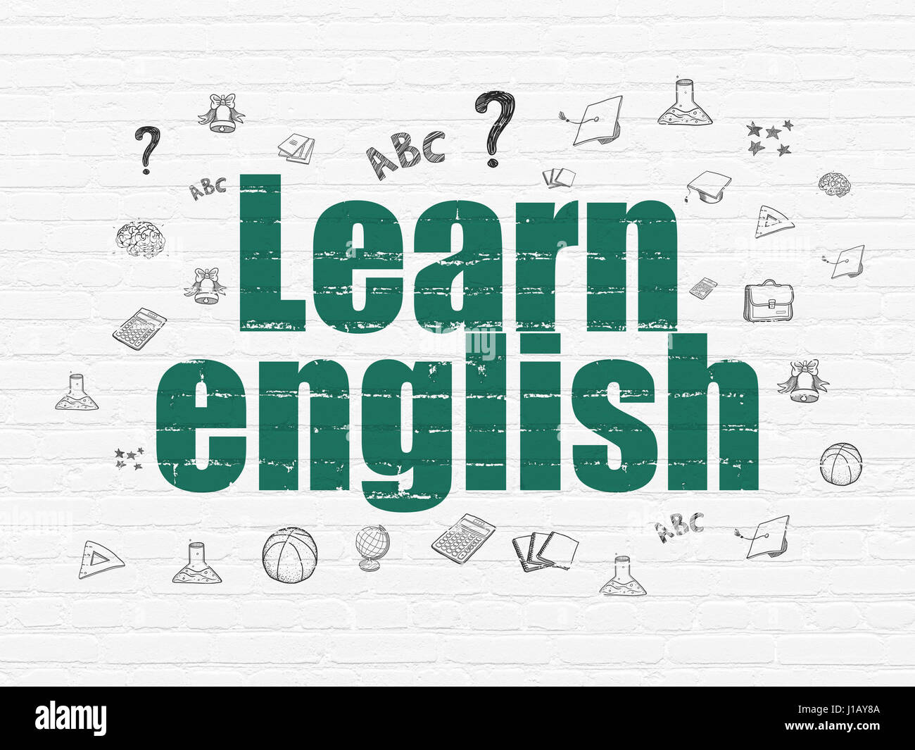 Studying concept: Learn English on wall background Stock Photo - Alamy
