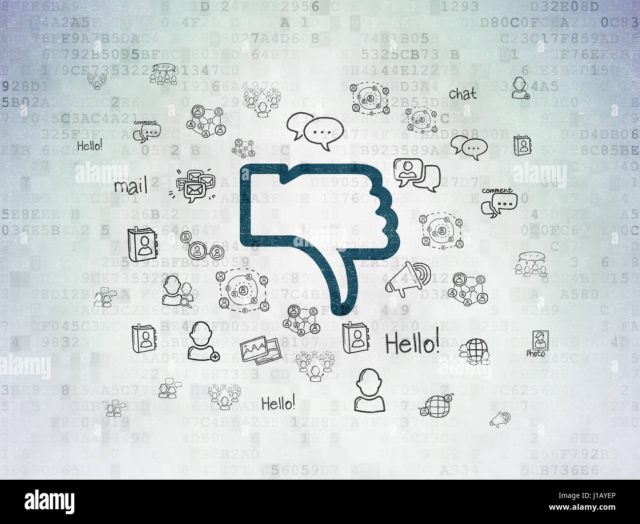 Social media concept: Thumb Down on Digital Data Paper background Stock ...