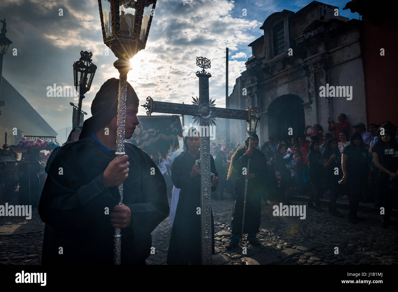 Antigua, Guatemala - April 19, 2014: Penitens in an Easter procession ...