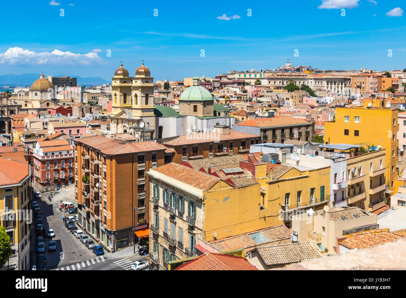 Bird eye view of Cagliari old town, Sardinia, Italy. Cagliari is the ...
