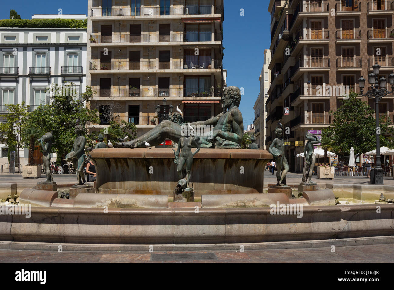 Plaza de la virgen square with Neptuno fountain, Valencia, Spain ...