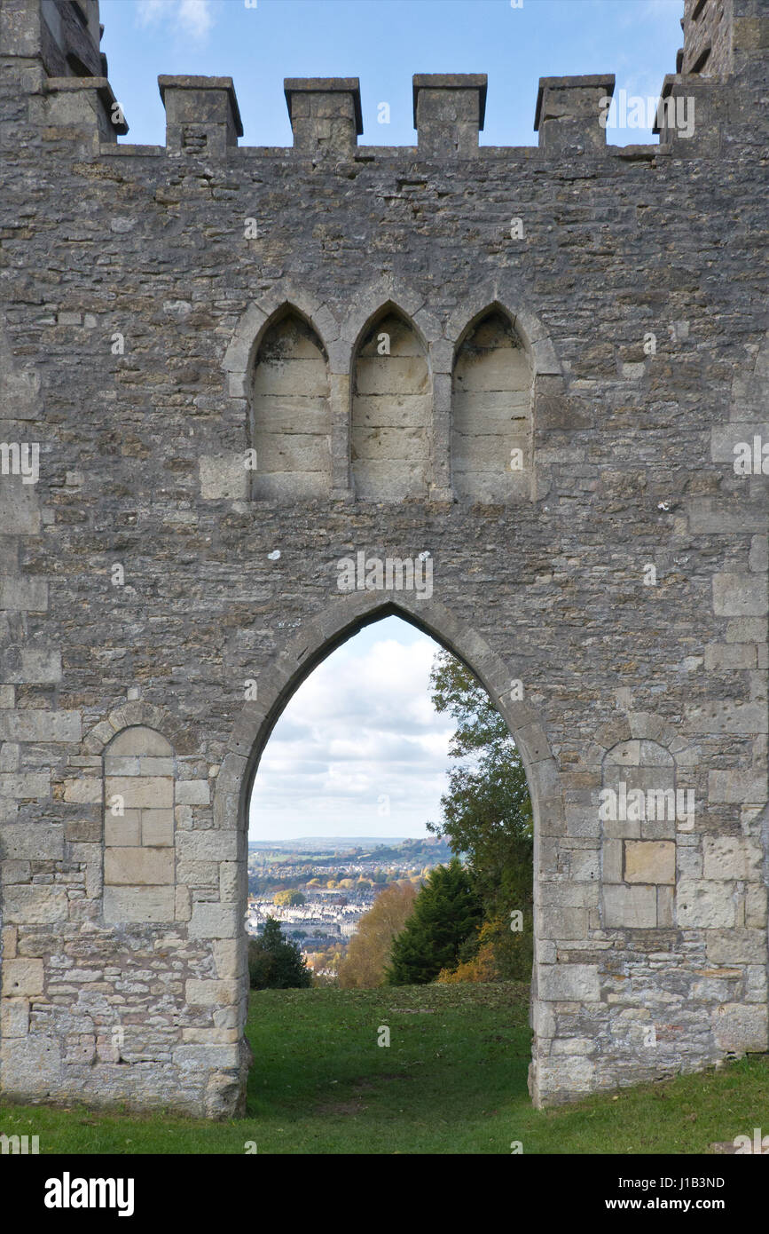 a colourful autumnal view through the Arch in Sham Castle across the ...