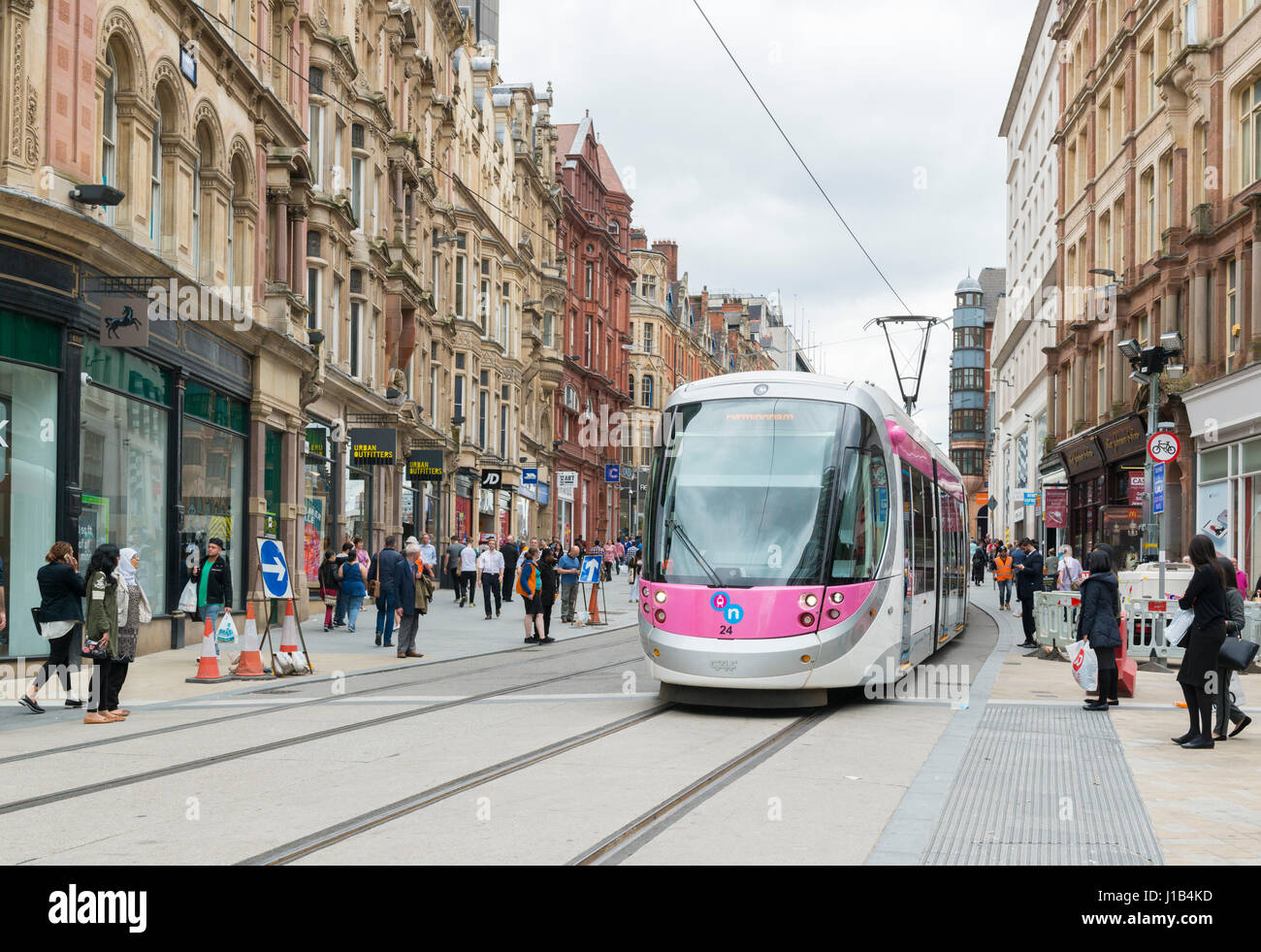 Electric trams on Corporation Street in Birmingham City Centre Stock ...
