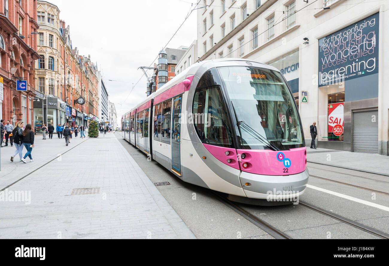 Electric trams on Corporation Street in Birmingham City Centre Stock ...