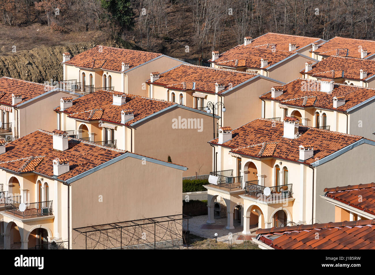 New modern cottages for rent in summer touristic resort Stock Photo - Alamy