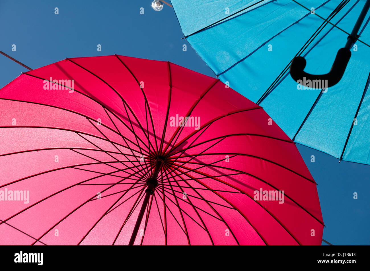 Rows of colourful umbrellas suspended over court yard in Toronto ...