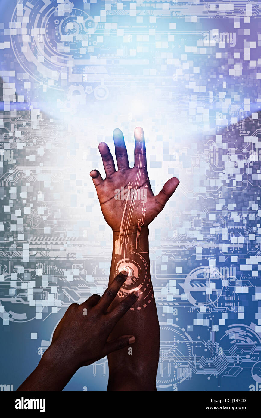 Hand pressing circuits in arm Stock Photo - Alamy