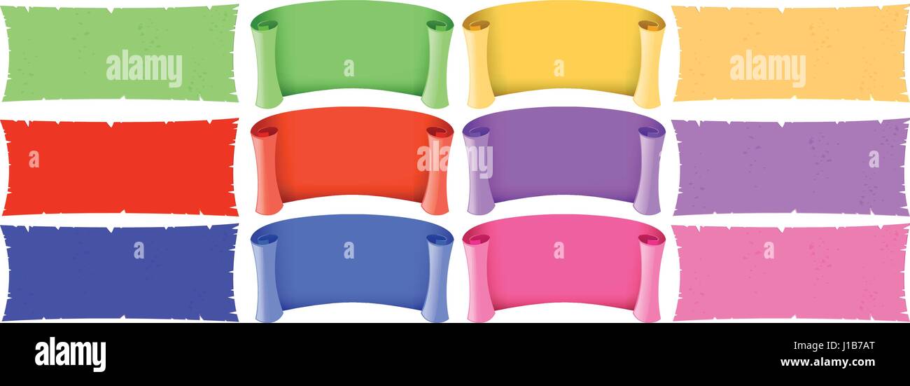 Different designs of banners in different colors illustration Stock ...