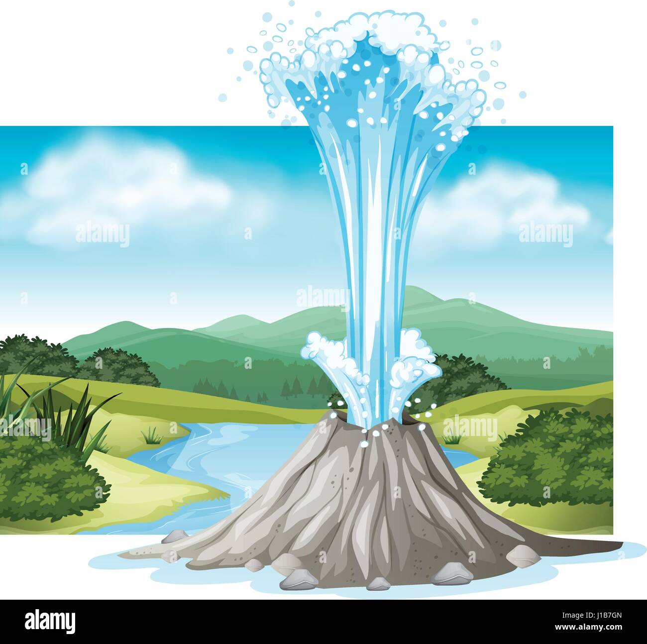 Scene with hot spring and river illustration Stock Vector Image & Art ...