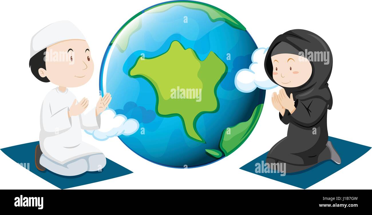 Muslim people praying around the world illustration Stock Vector Image ...