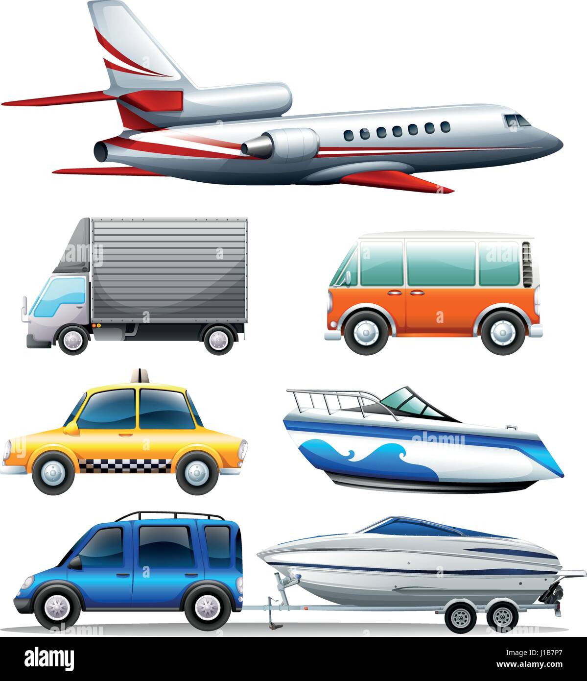 Different transportations on white background illustration Stock Vector ...