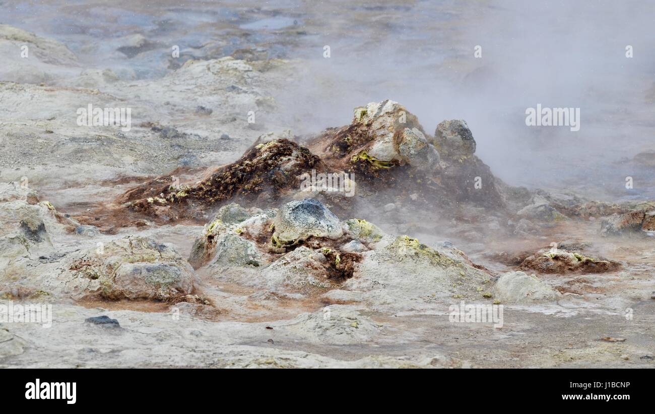 Sulfur Smokey Rocks in Iceland Stock Photo - Alamy