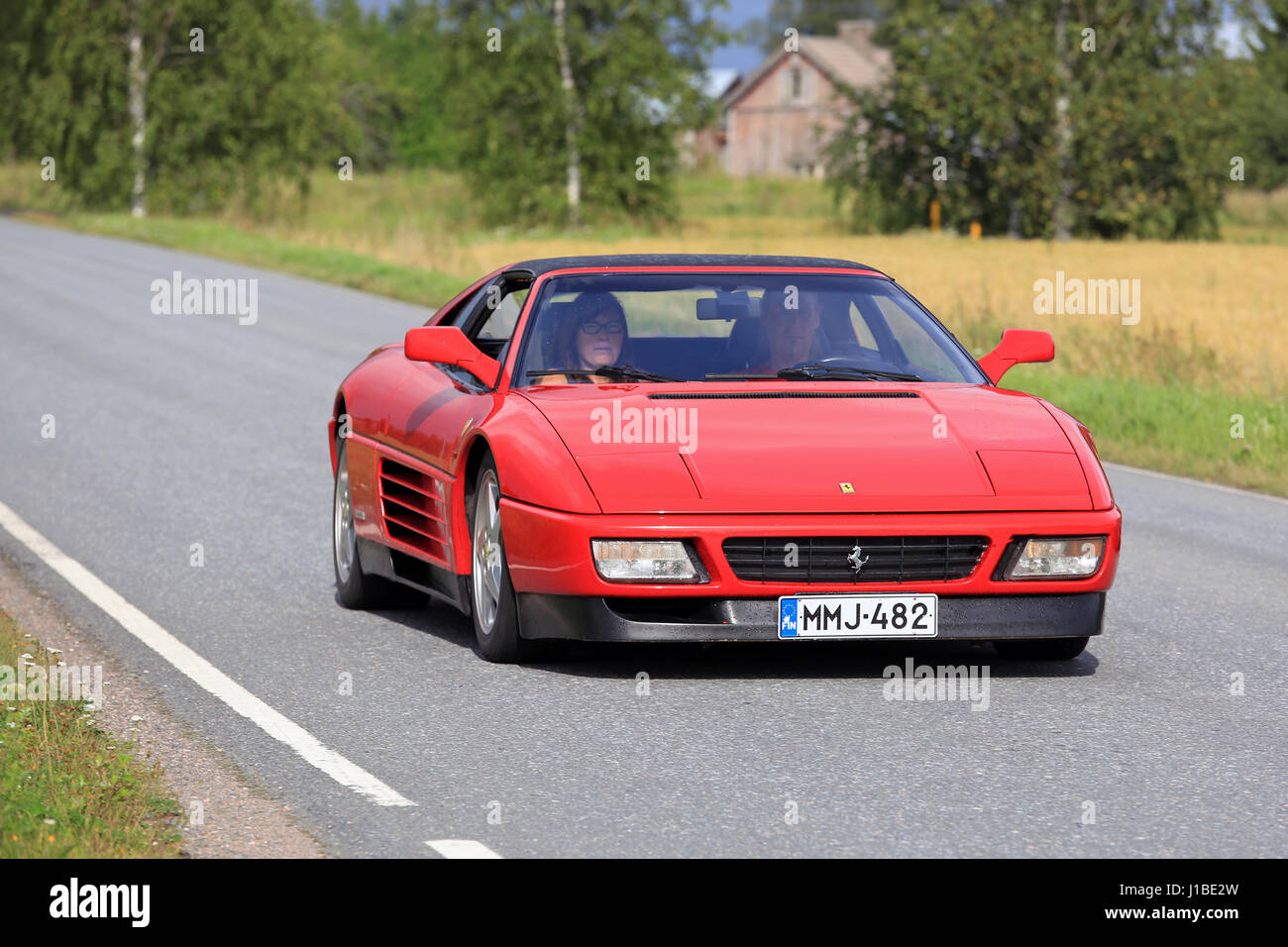 SOMERO, FINLAND - AUGUST 6, 2016: Red Ferrari 348 takes part in the 90 ...