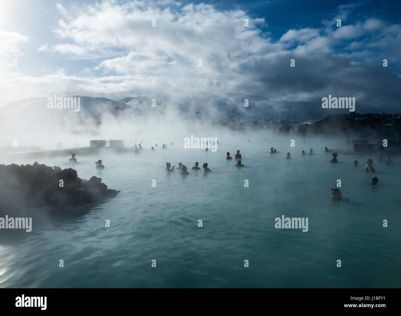 People relaxing in the Blue Lagoon geothermal spa in Grindavik, Iceland ...