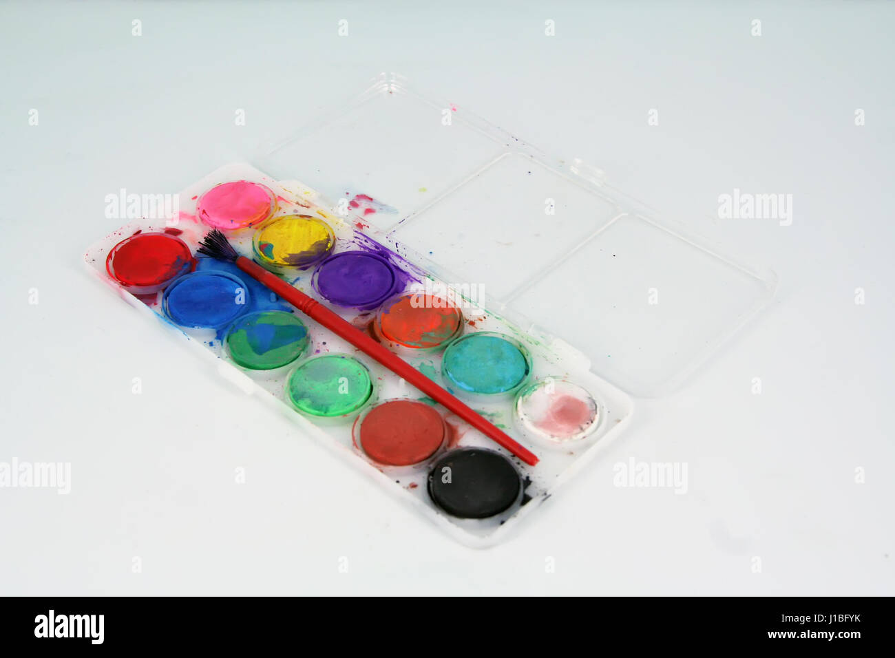 Kids watercolors. Watercolor set Stock Photo - Alamy