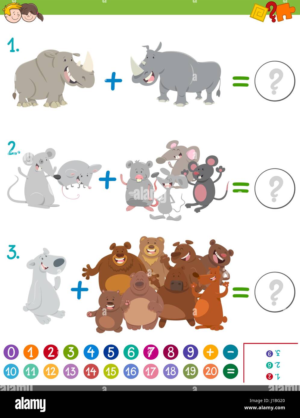 Cartoon Illustration of Educational Mathematical Addition Game for Kids ...