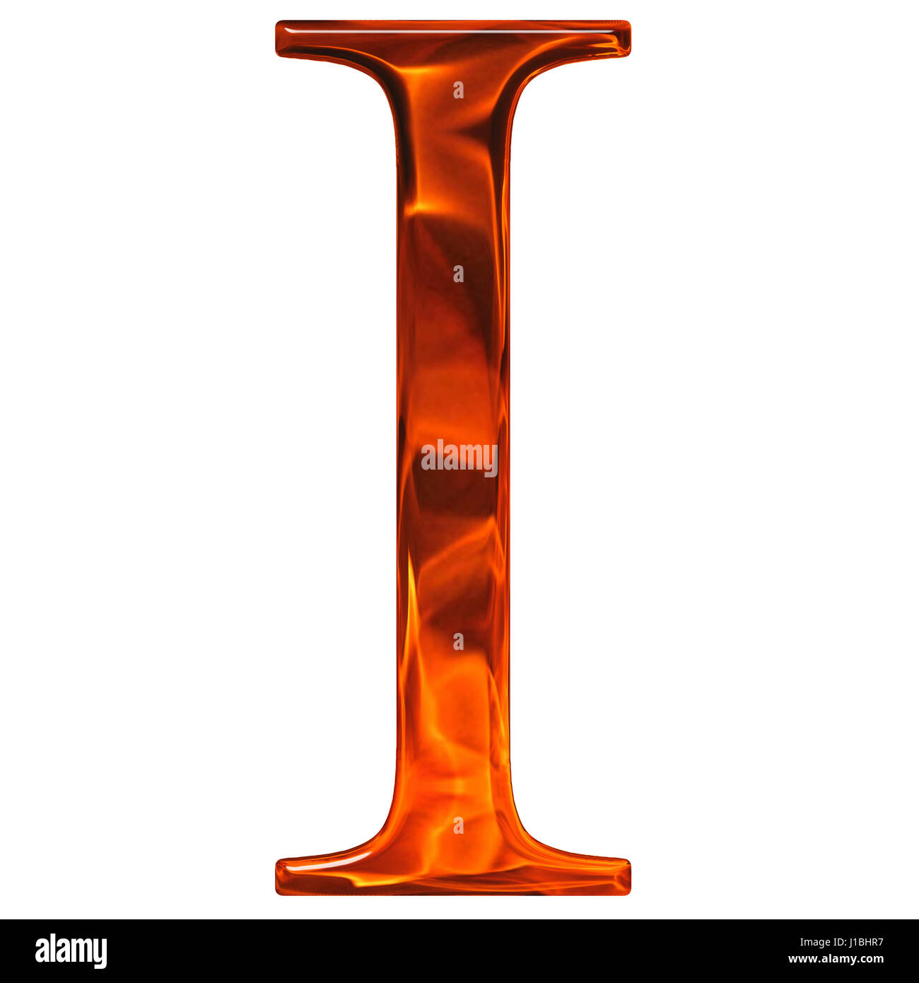 Uppercase letter I - the extruded of glass with pattern flame, isolated ...