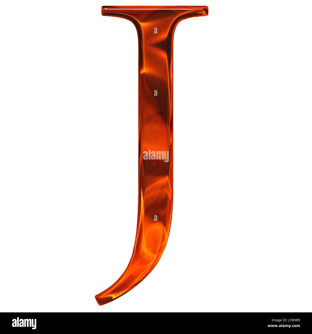 Uppercase letter J - the extruded of glass with pattern flame, isolated ...