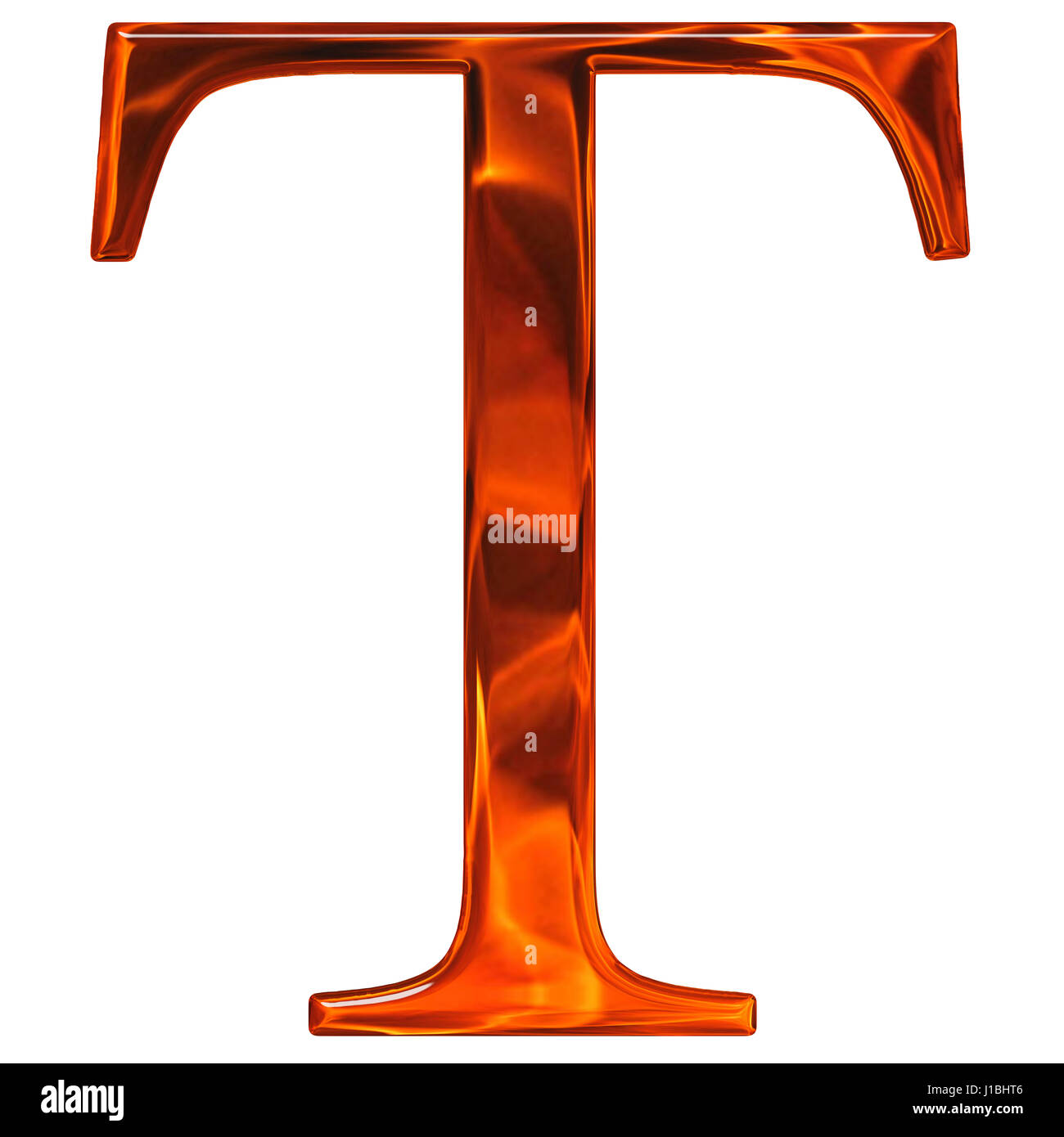 Uppercase letter T - the extruded of glass with pattern flame, isolated ...