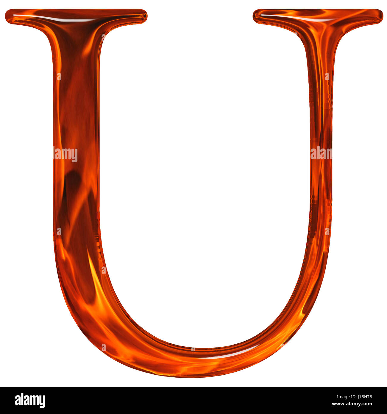 Uppercase letter U - the extruded of glass with pattern flame, isolated ...