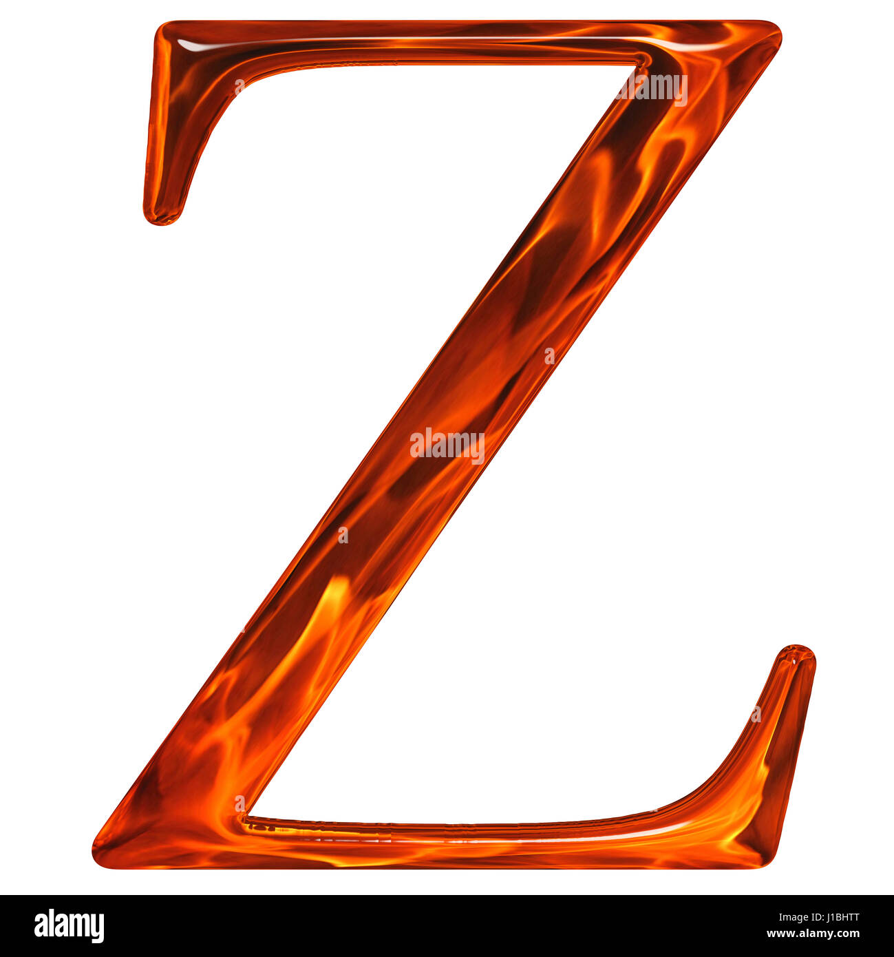 Uppercase letter Z - the extruded of glass with pattern flame, isolated ...