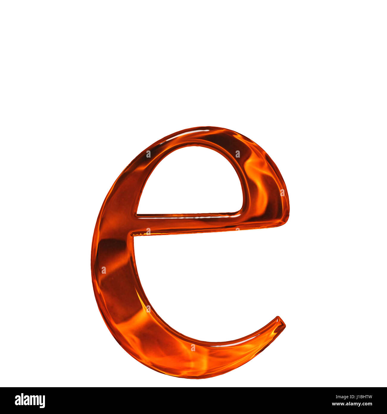 Lowercase letter e - the extruded of glass with pattern flame, isolated ...