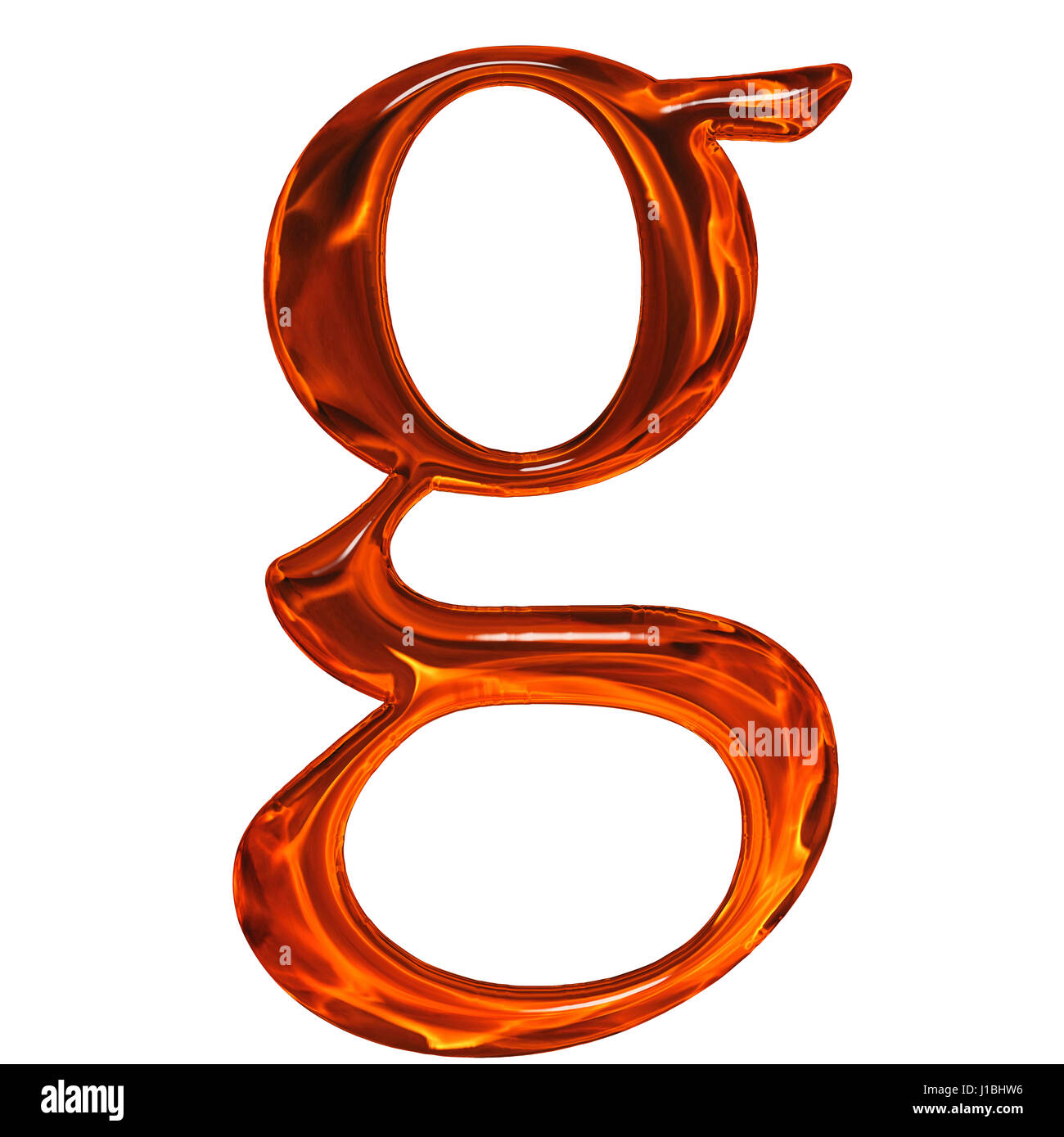 Lowercase letter g - the extruded of glass with pattern flame, isolated ...