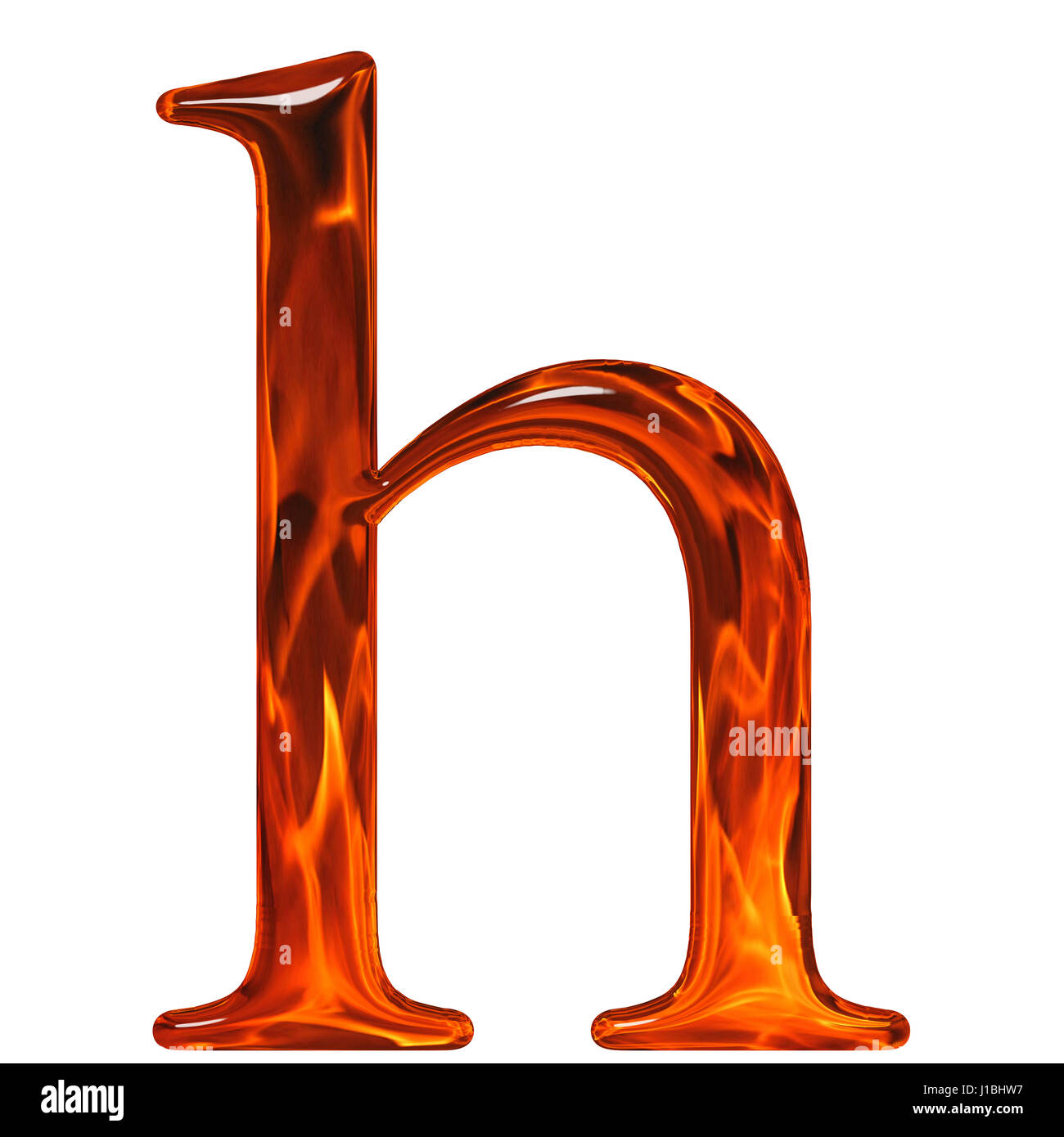 Lowercase letter h - the extruded of glass with pattern flame, isolated ...