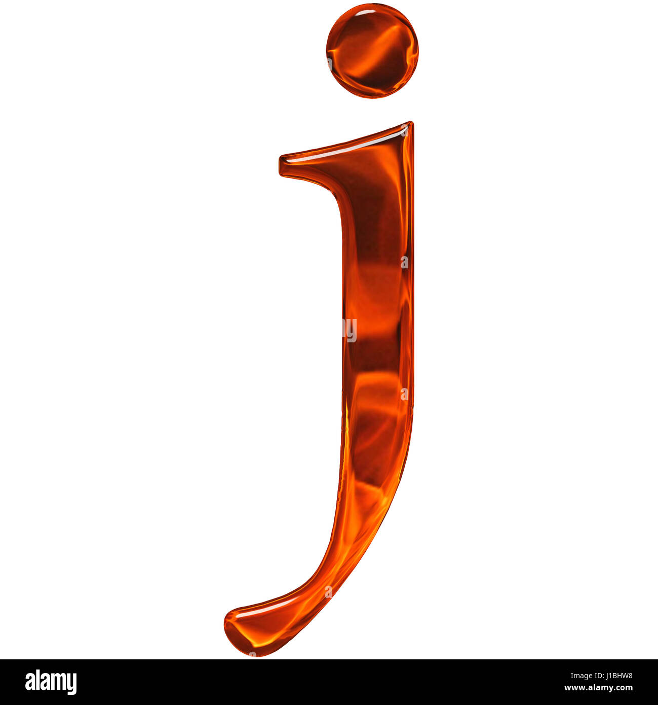 Lowercase letter j - the extruded of glass with pattern flame, isolated ...