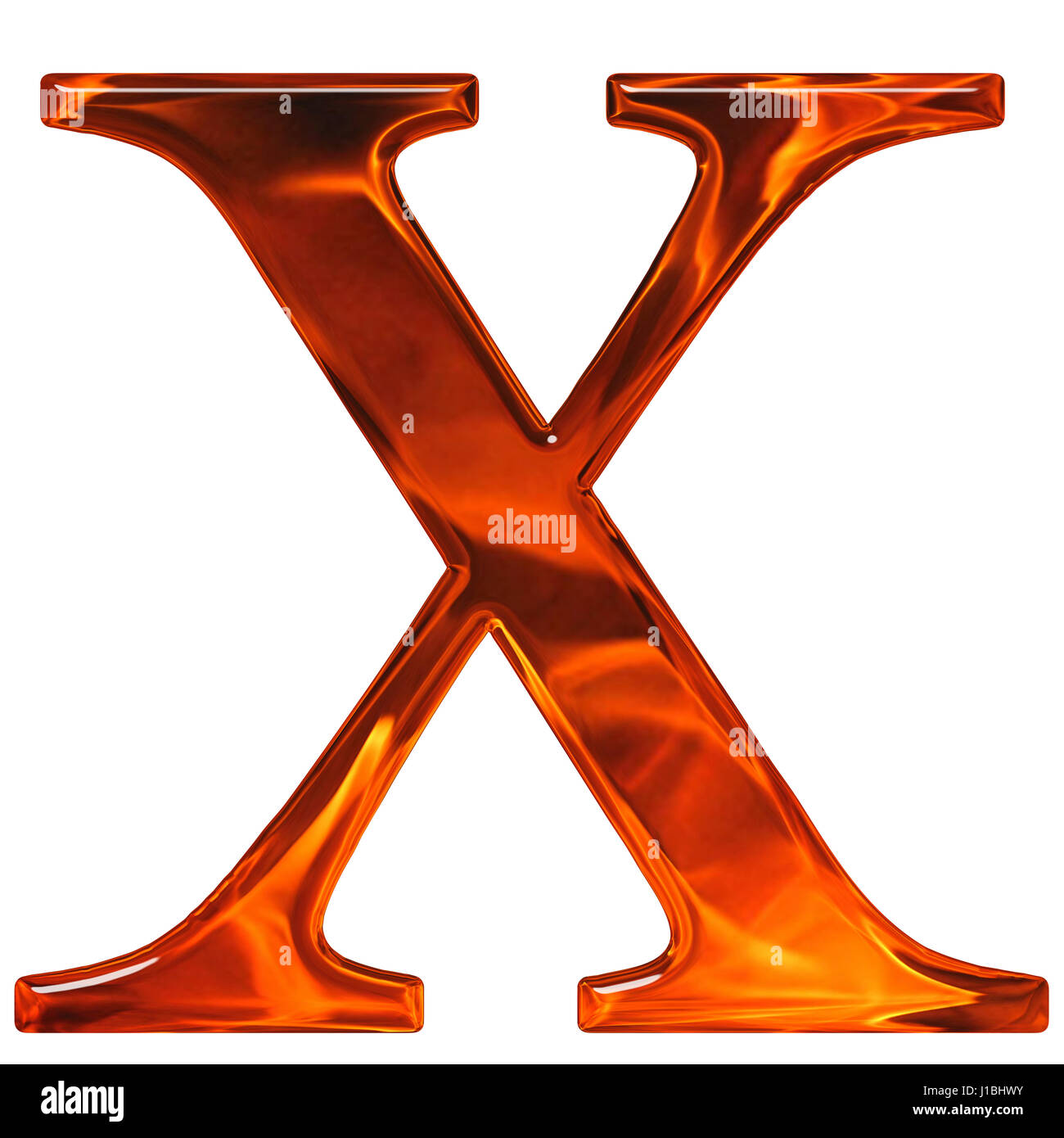 Lowercase letter x - the extruded of glass with pattern flame, isolated ...