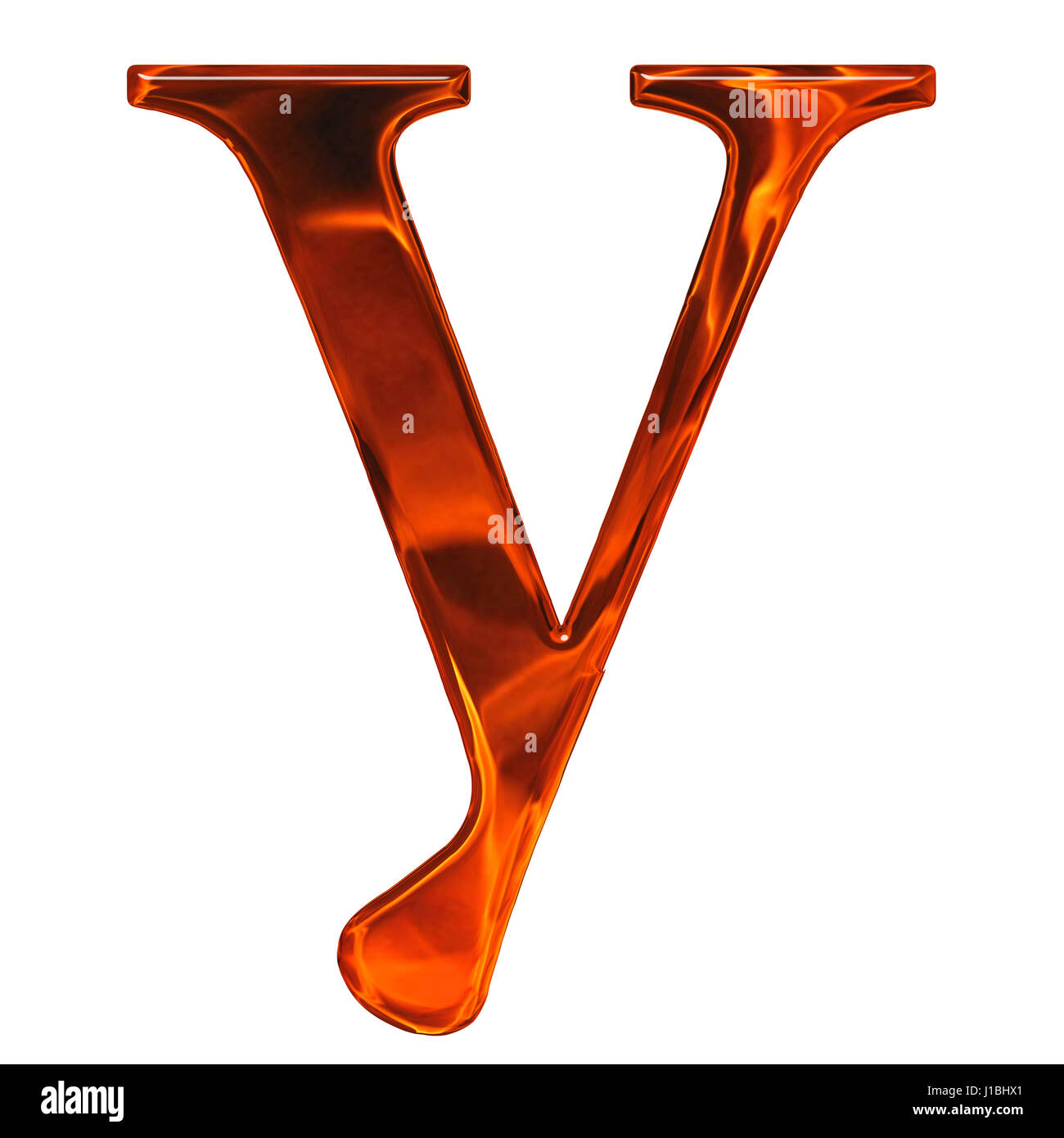 Lowercase letter y - the extruded of glass with pattern flame, isolated ...
