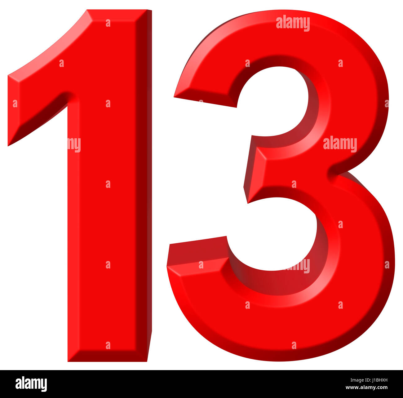 Numeral 13, thirteen, isolated on white background, 3d render Stock ...