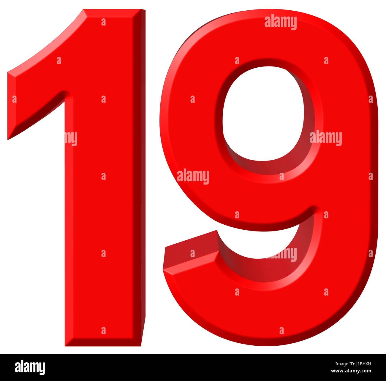 Numeral 19, nineteen, isolated on white background, 3d render Stock ...