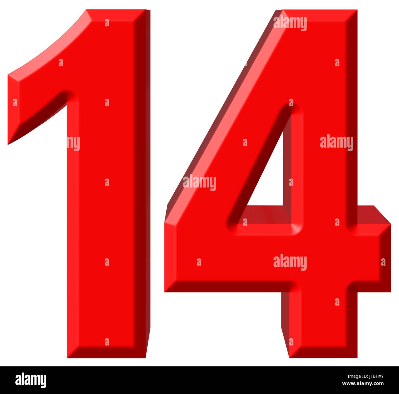 Numeral 14, fourteen, isolated on white background, 3d render Stock ...
