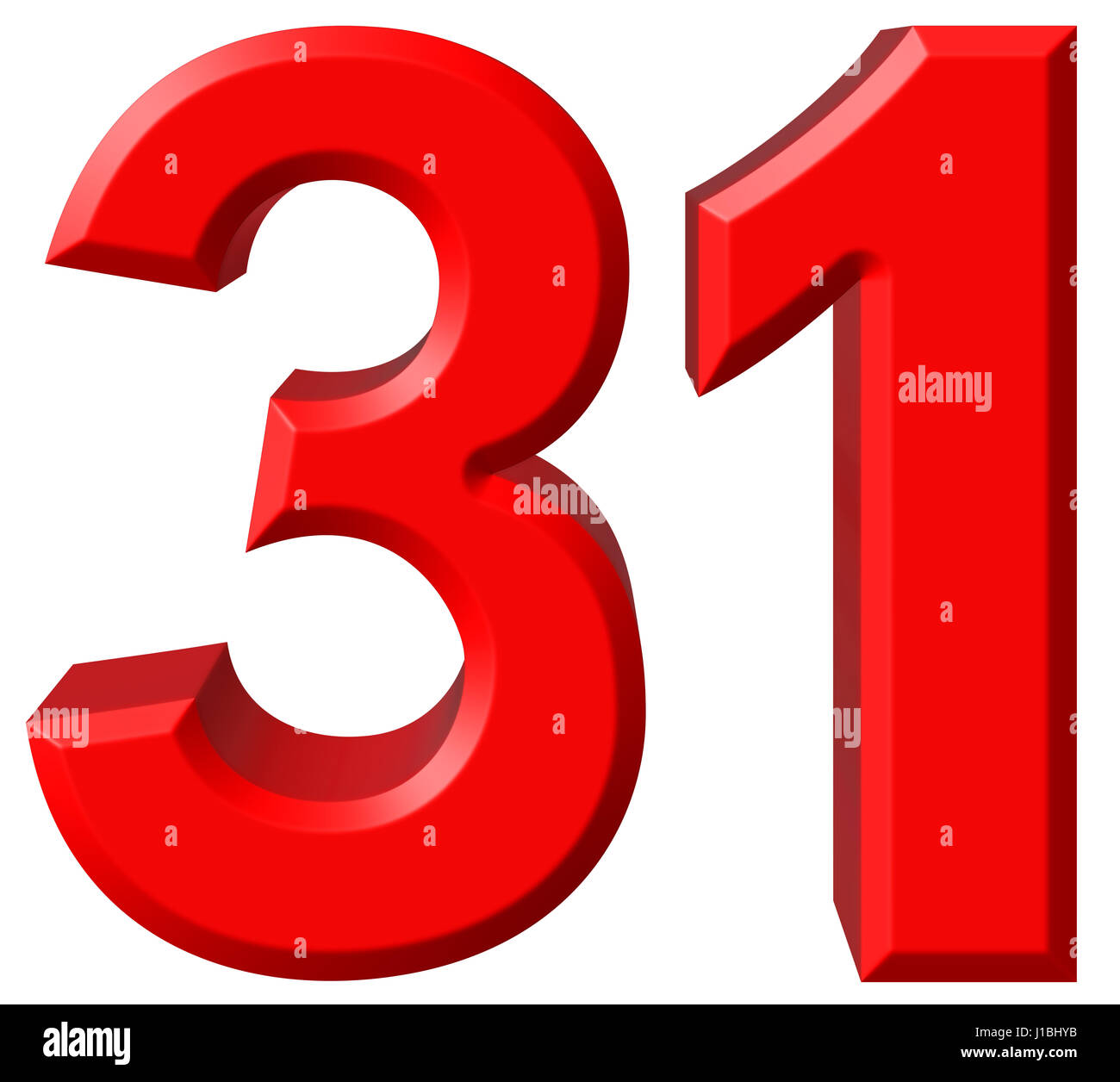 Numeral 31, thirty one, isolated on white background, 3d render Stock ...