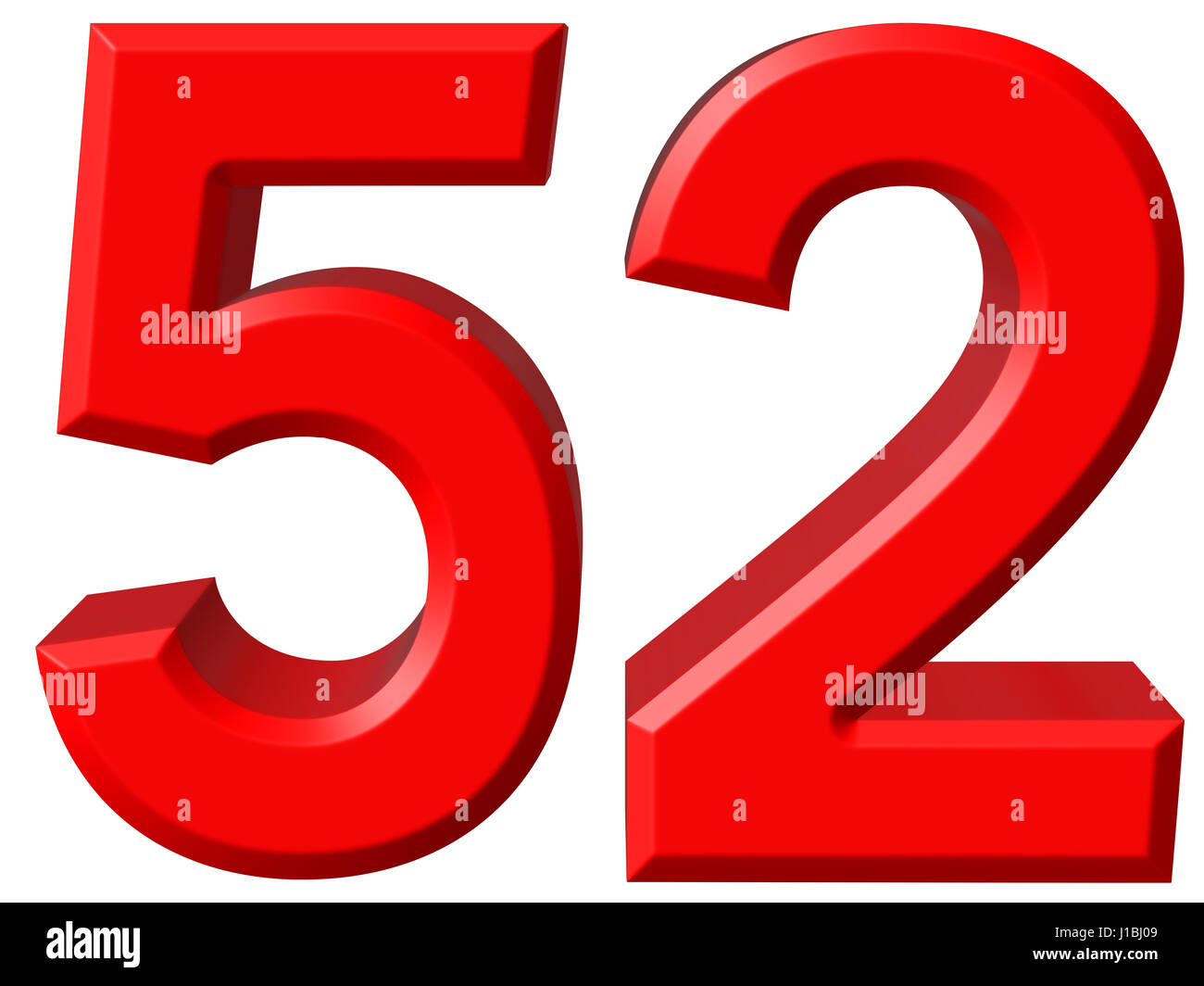 Numeral 52, fifty two, isolated on white background, 3d render Stock ...