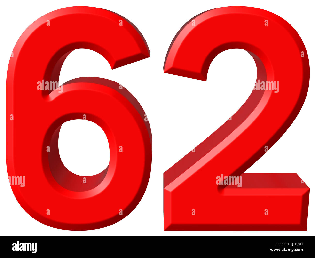 Numeral 62, sixty two, isolated on white background, 3d render Stock ...