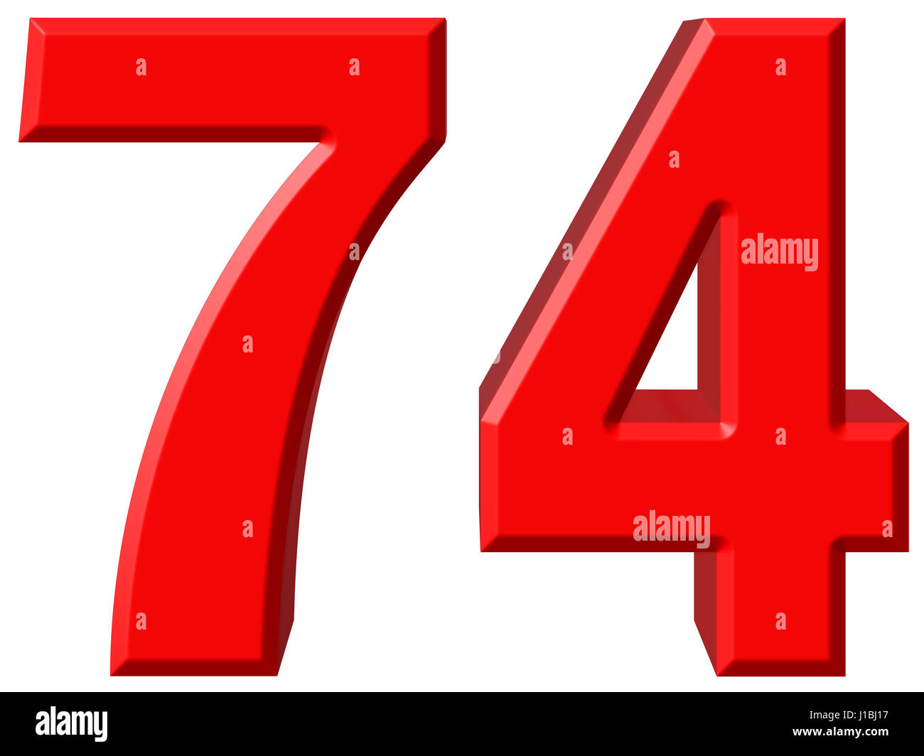 Numeral 74, seventy four, isolated on white background, 3d render Stock ...