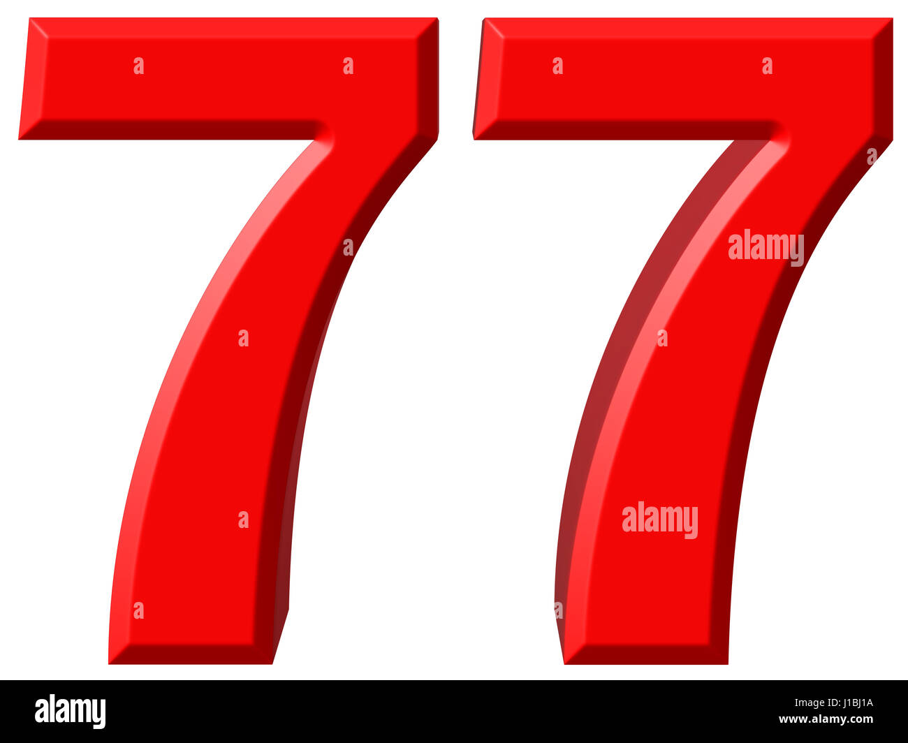 Numeral 77, seventy seven, isolated on white background, 3d render ...