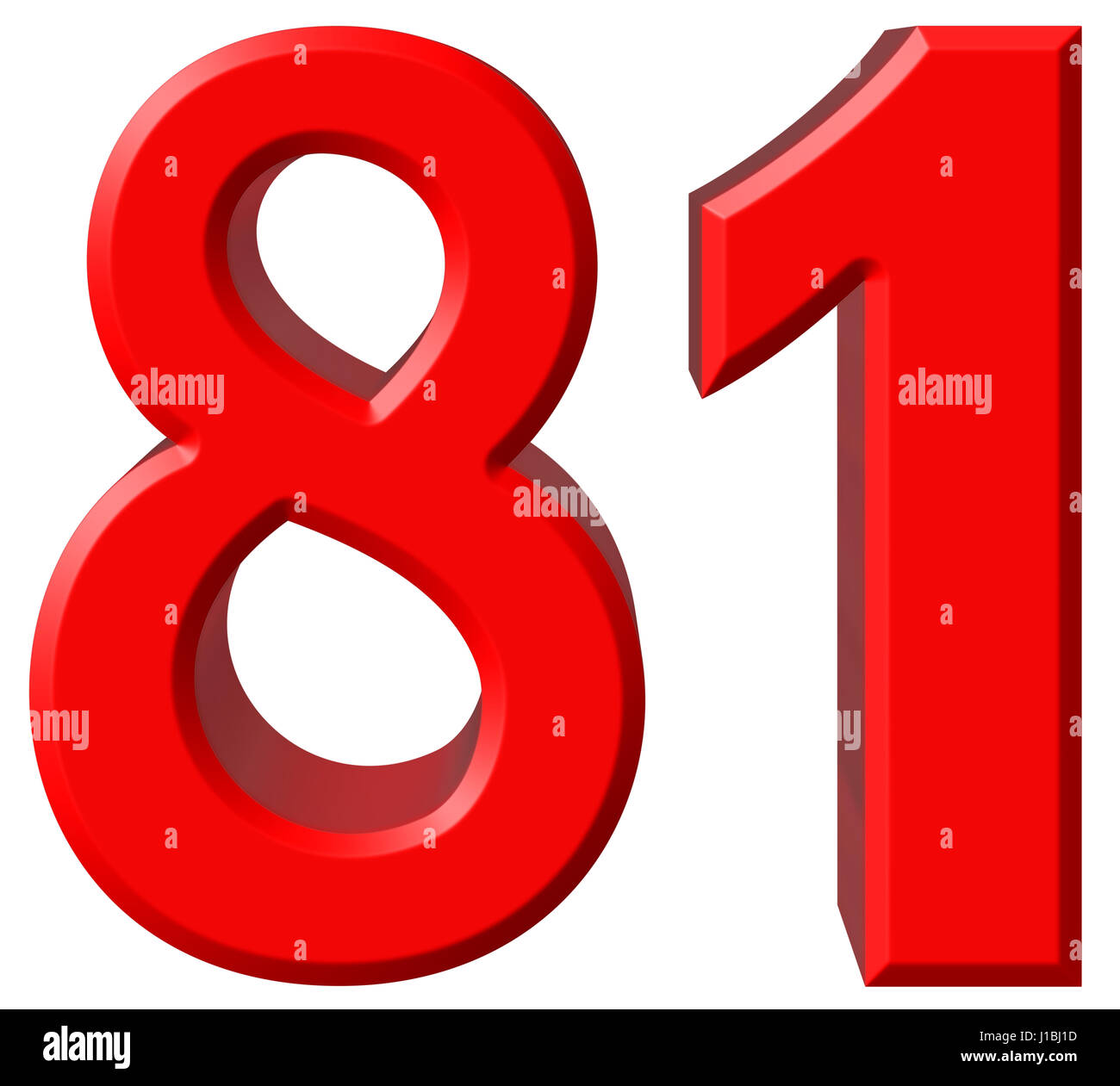 Numeral 81, eighty one, isolated on white background, 3d render Stock ...