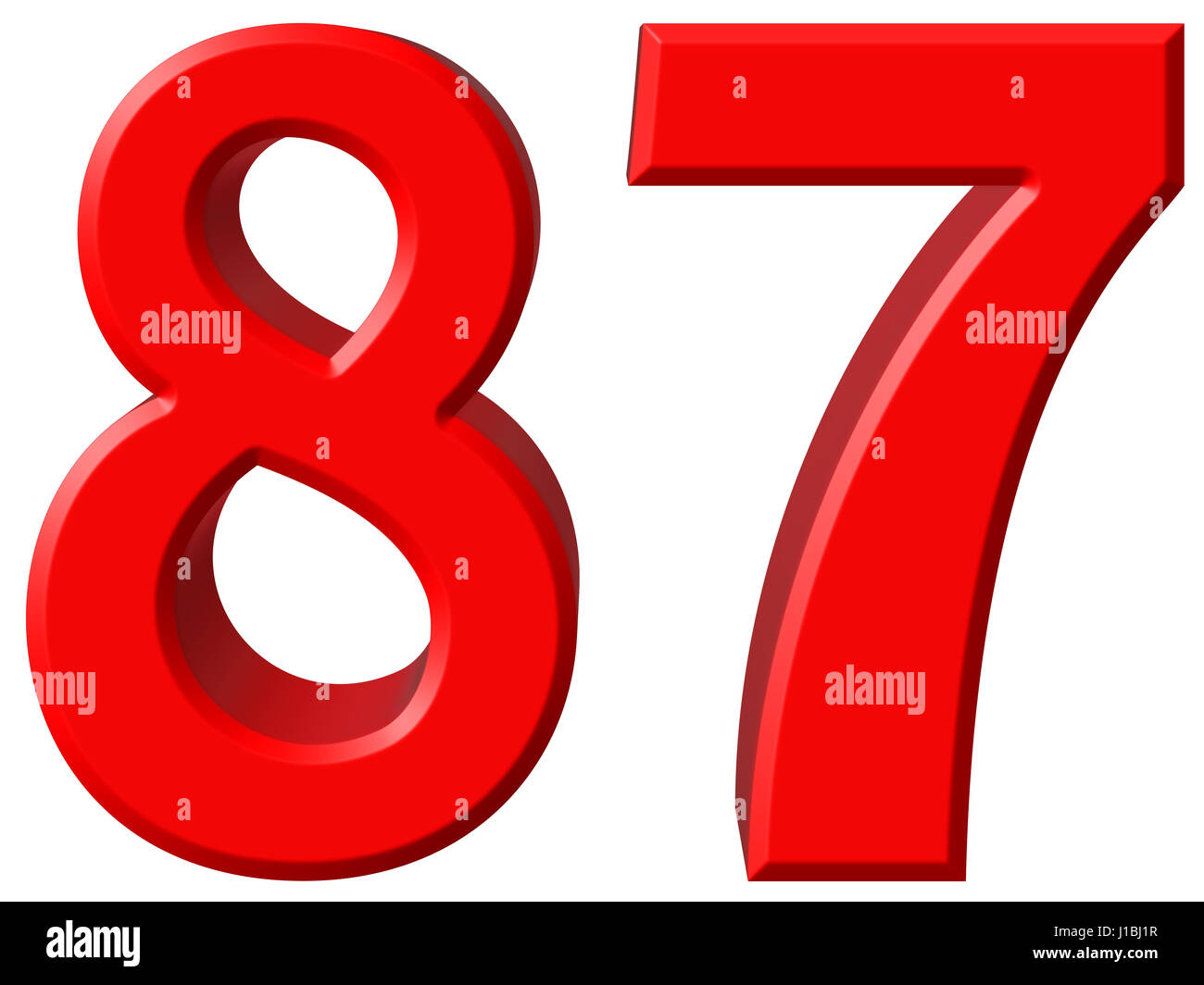 Numeral 87, eighty seven, isolated on white background, 3d render Stock ...