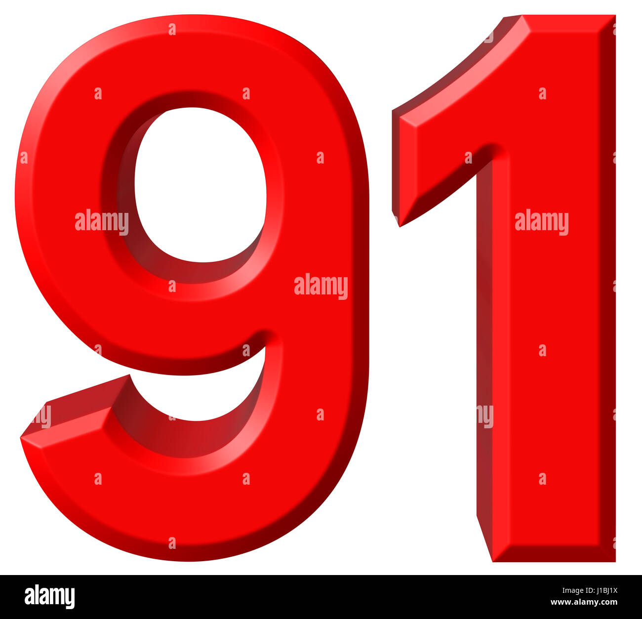 Numeral 91, ninety one, isolated on white background, 3d render Stock Photo - Alamy