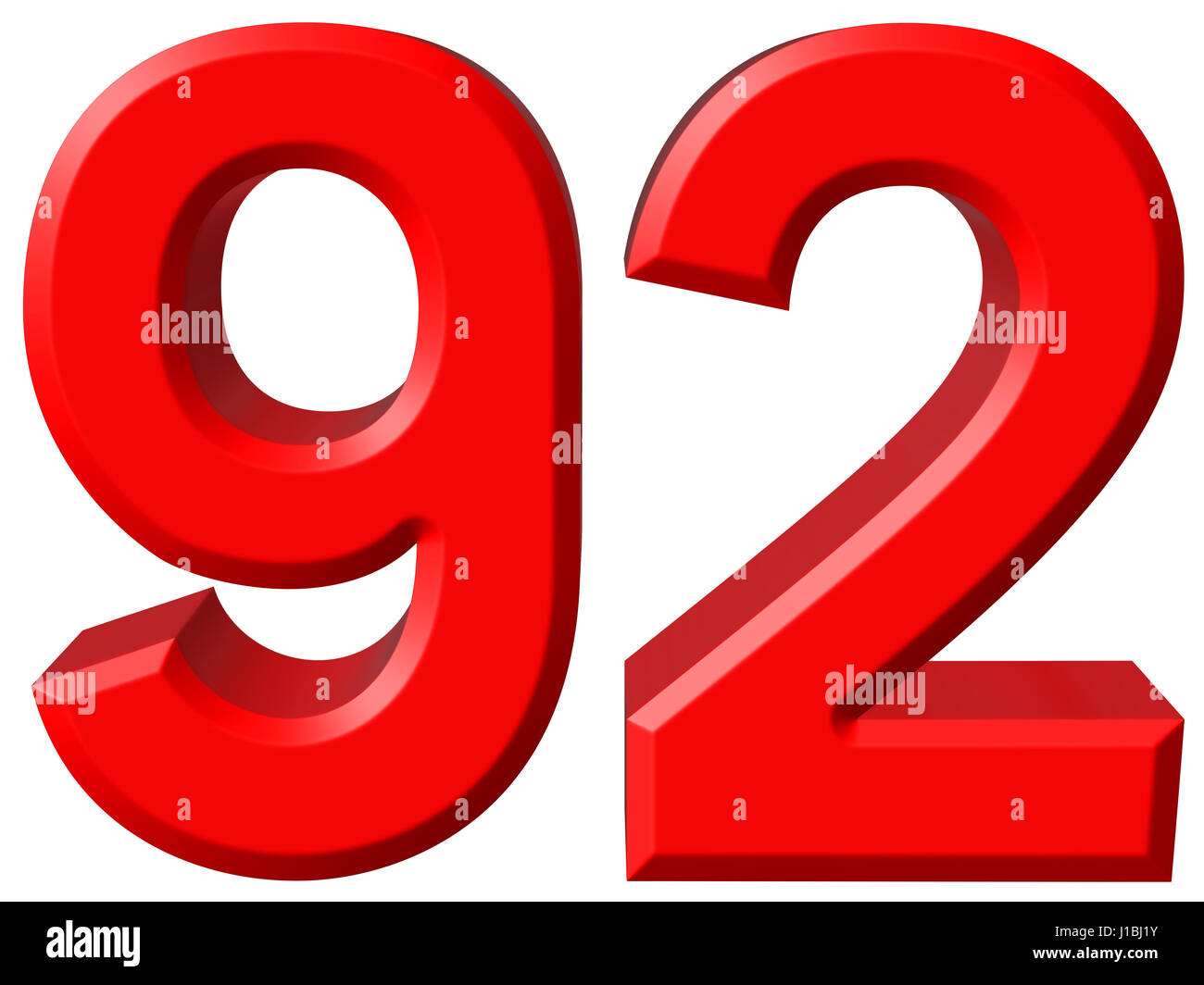 Numeral 92, ninety two, isolated on white background, 3d render Stock ...