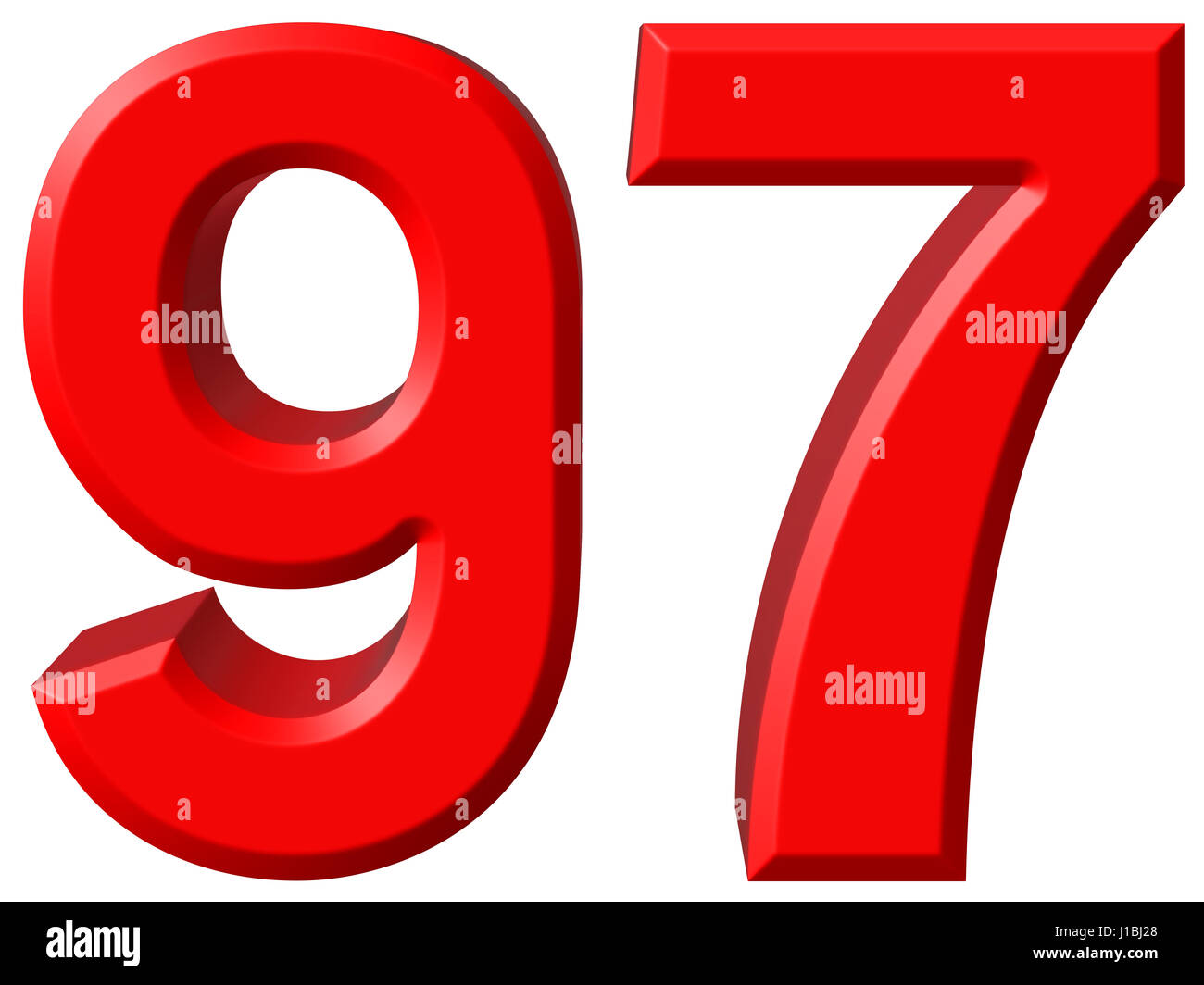 Numeral 97, ninety seven, isolated on white background, 3d render Stock ...