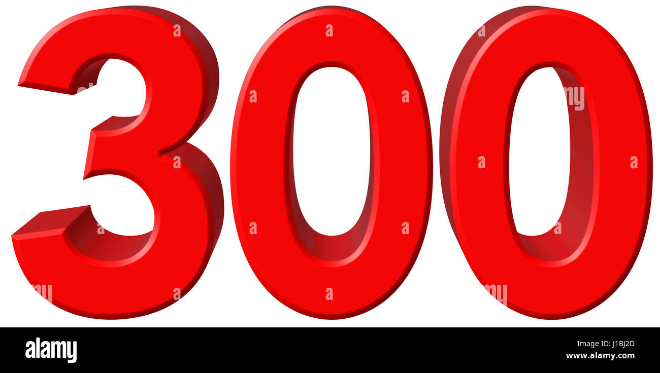 Numeral 300, three hundred, isolated on white background, 3d render ...
