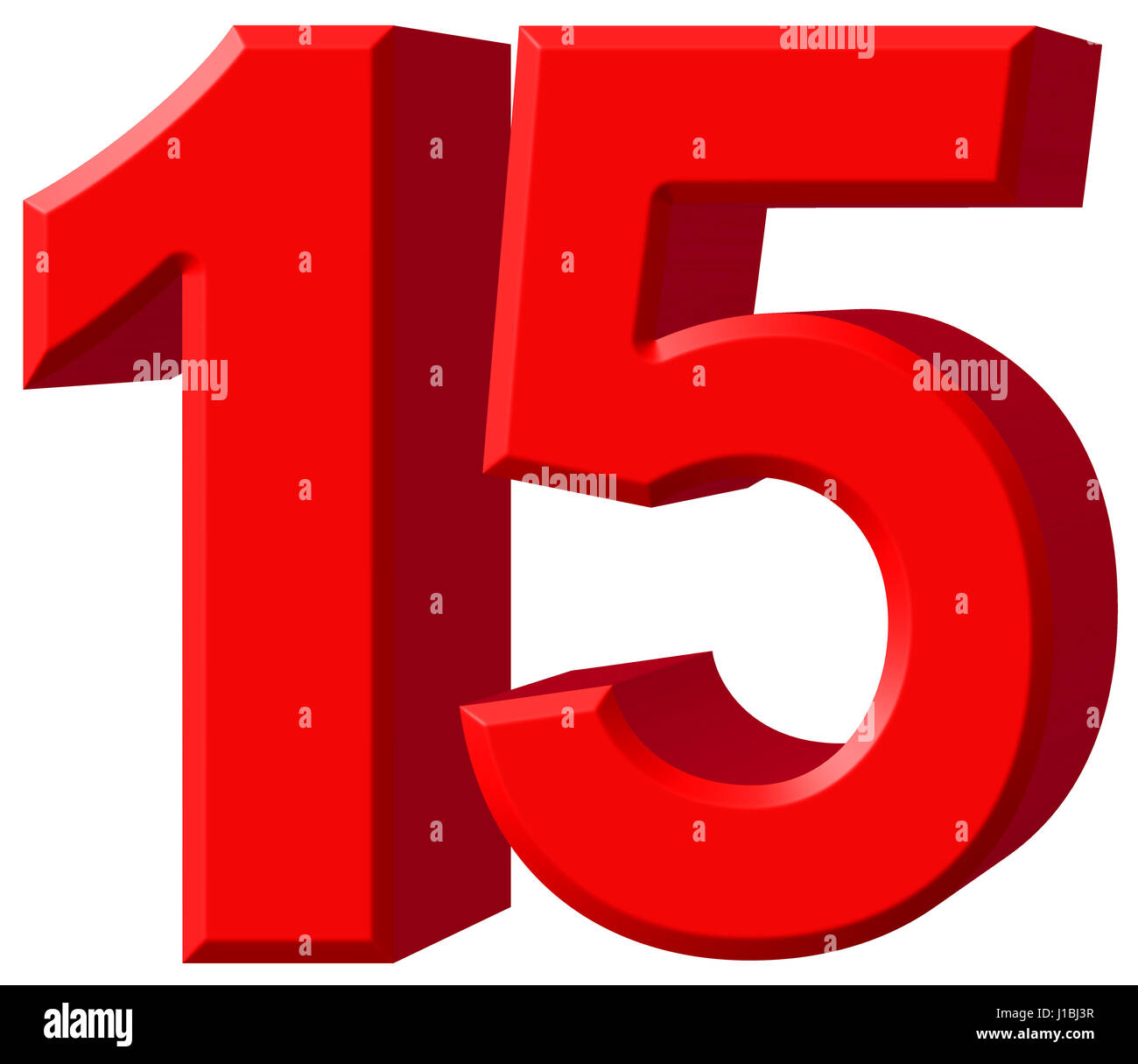 Numeral 15, fifteen, isolated on white background, 3d render Stock ...